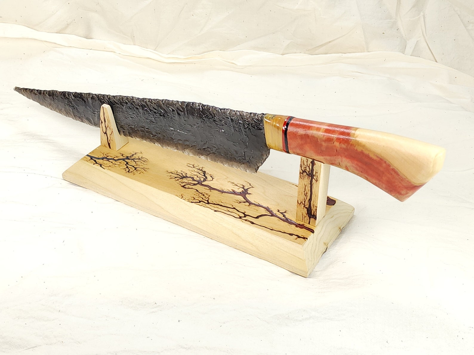 Rainbow Obsidian Knife With Flame Box Elder Handle - Flintknapped ...