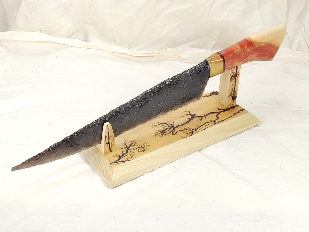 Rainbow Obsidian Knife With Flame Box Elder Handle - Flintknapped ...