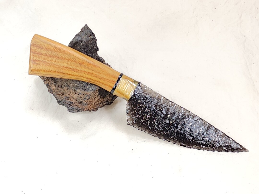 Obsidian Knife With Canarywood Handle - Flintknapped - Hand Made - Etsy