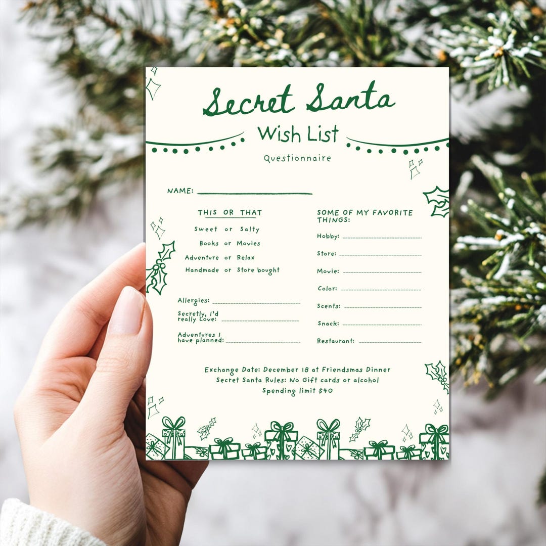 Secret Santa Wish List - Doodle Design - Template - Etsy