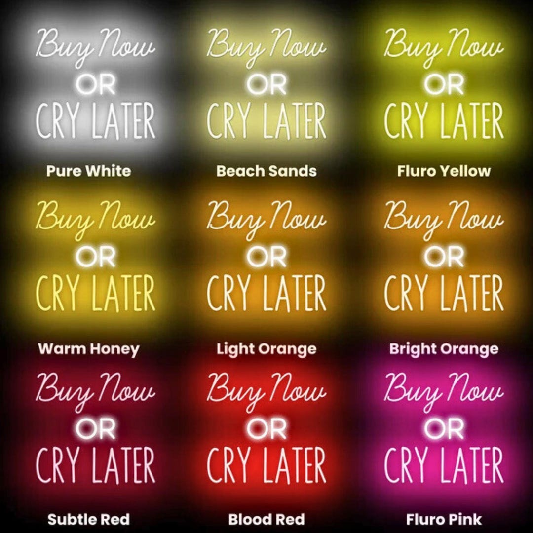 Buy Now or Cry Later Neon Sign – LED Wall Light, Aesthetic Room Decor ...