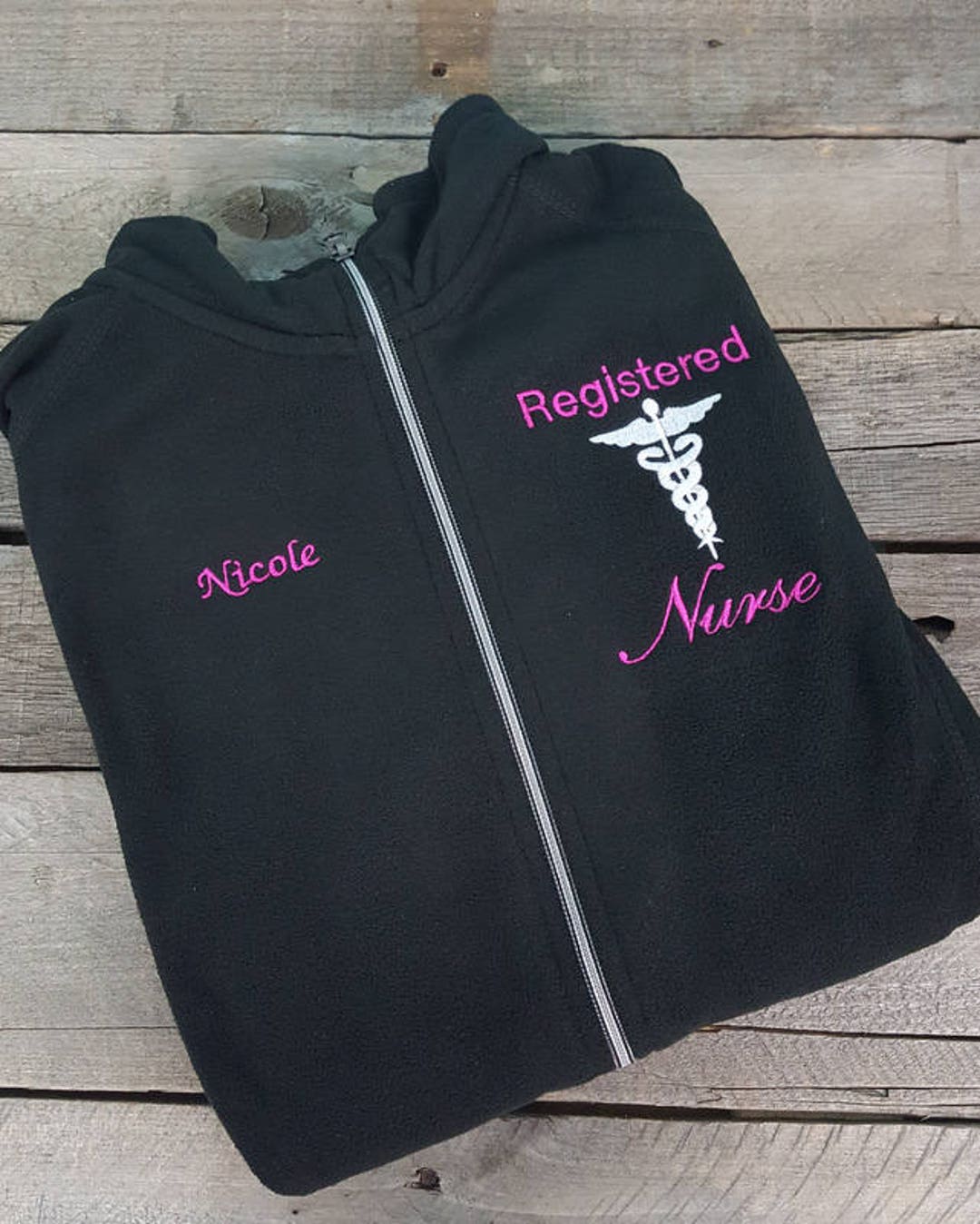 Registered Nurse Jacket White Caduceus Black Ladies Lightweight Fleece ...