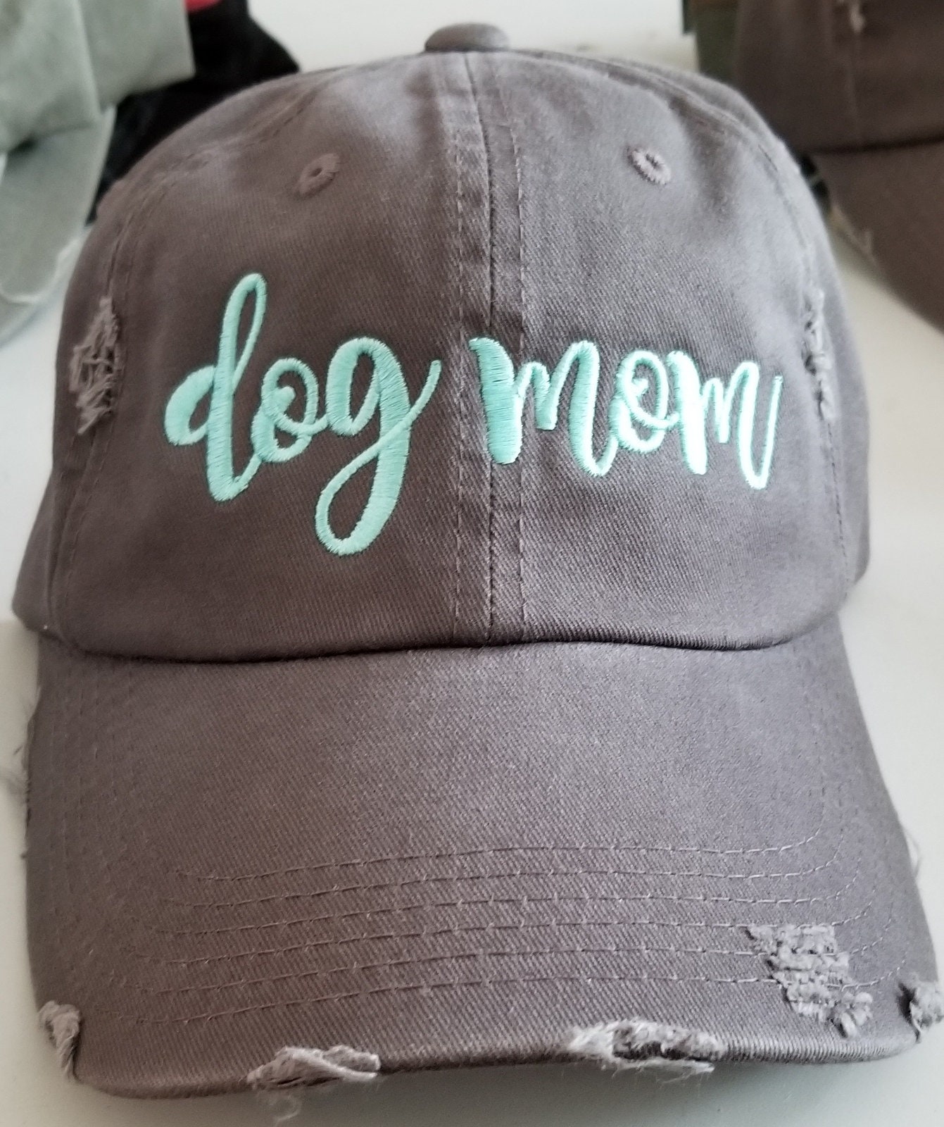 Dog Mom Distressed Baseball Hat Custom Poodle Boykin Pitbull Adjustable ...