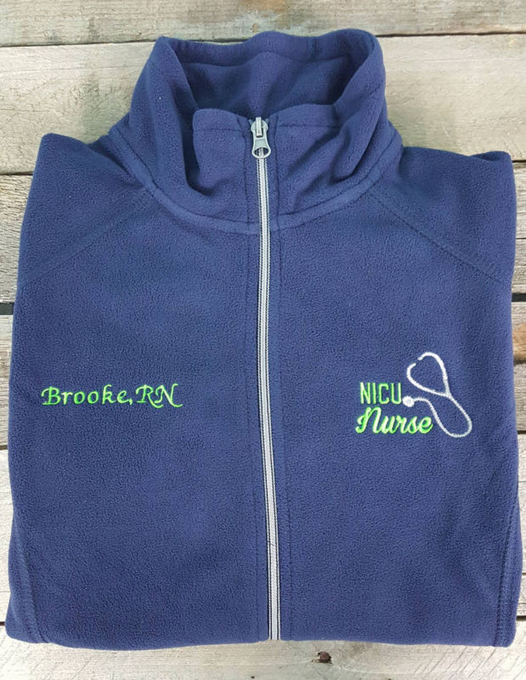 NICU Nurse Jacket Stethoscope Navy Blue Ladies Lightweight Fleece Full ...