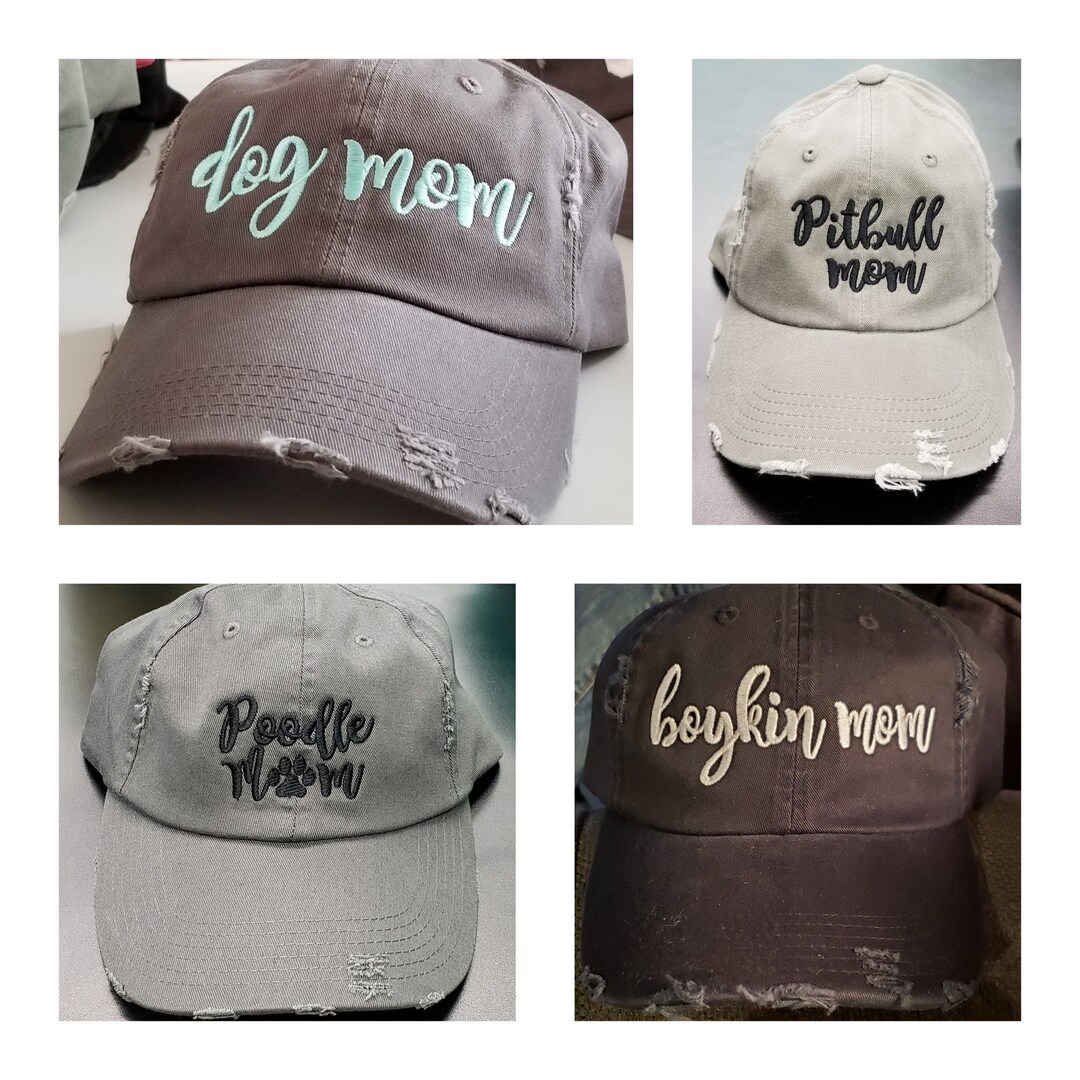 Dog Mom Distressed Baseball Hat Custom Poodle Boykin Pitbull Adjustable ...
