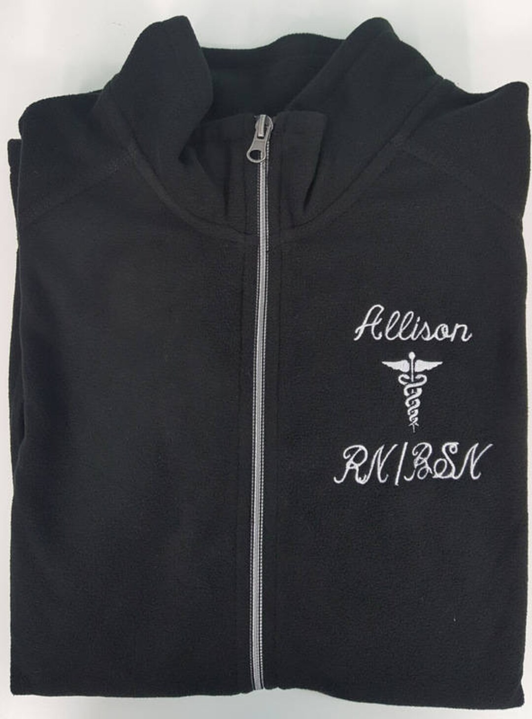 Registered Nurse Jacket Black With Caduceus Ladies Lightweight Fleece ...