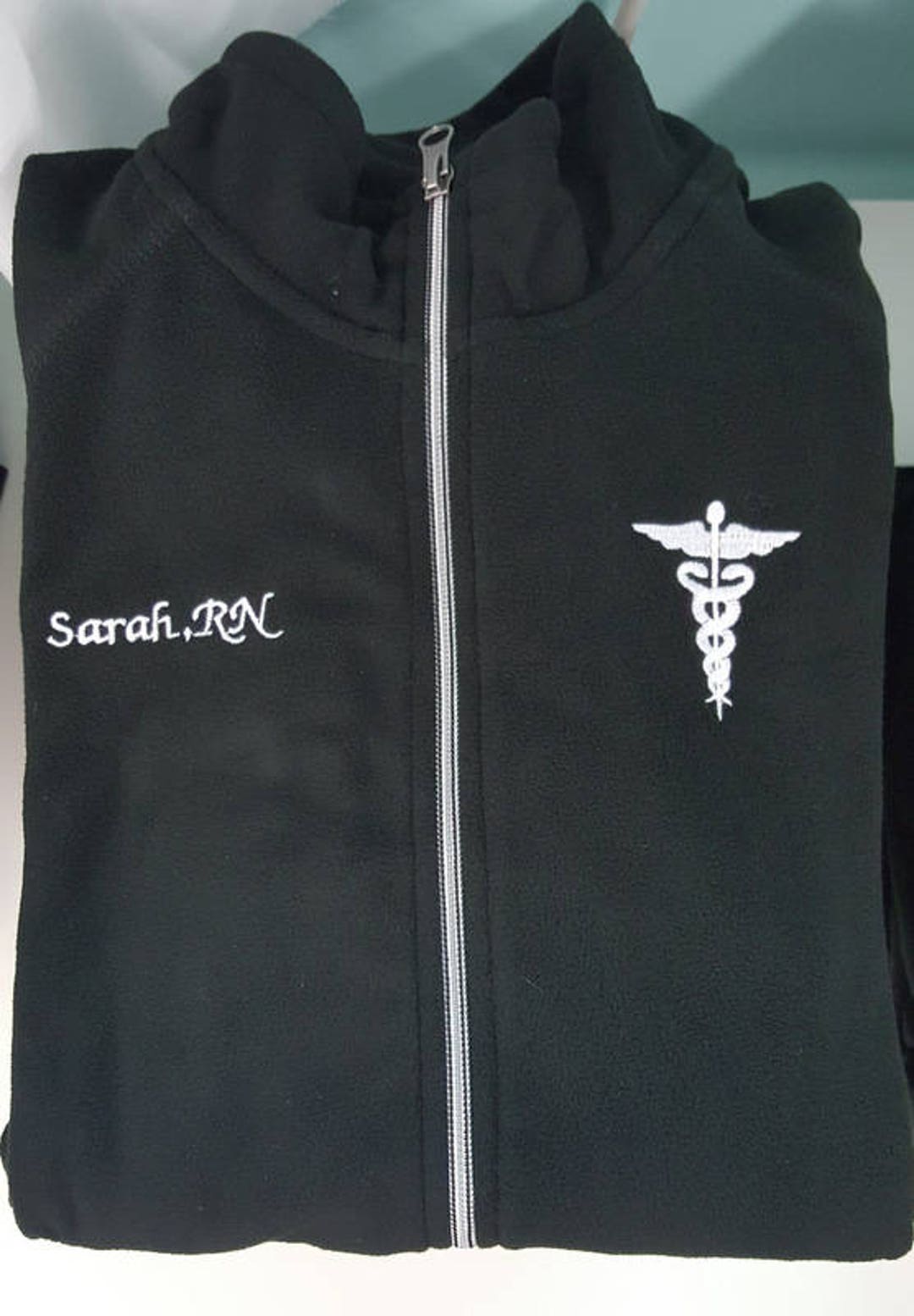 Caduceus Nurse Jacket Black RN Ladies Lightweight Fleece Full Zip ...