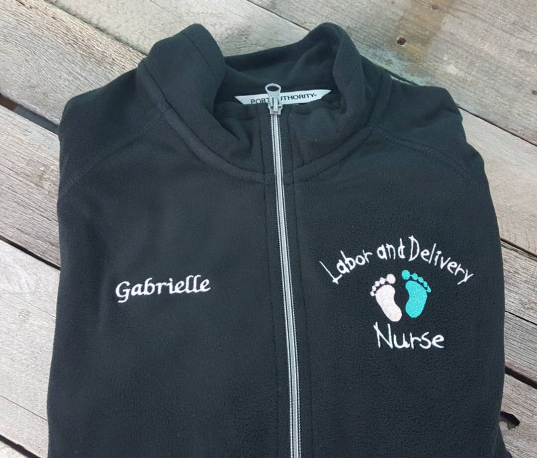 Labor and Delivery Nurse Jacket Black Ladies Lightweight Fleece Full ...