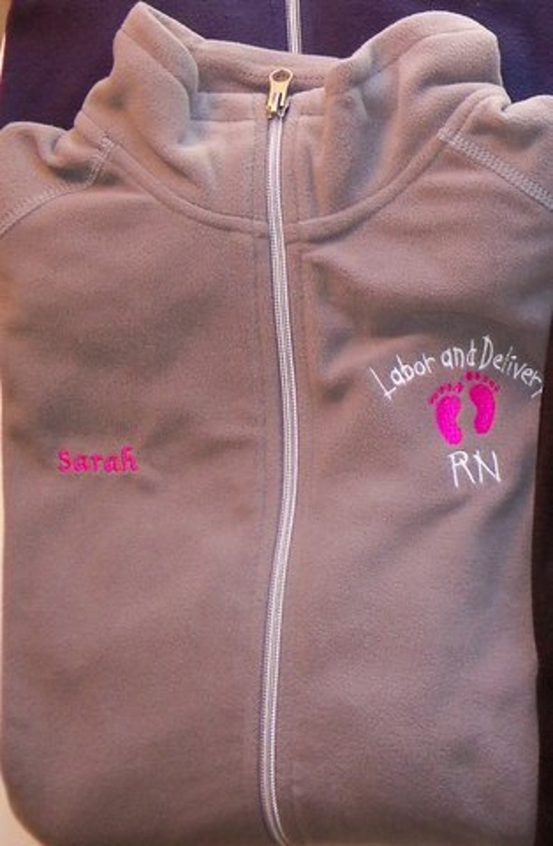 Grey Custom Nurse Fleece Full Zip Jacket Labor Delivery Nicu - Etsy