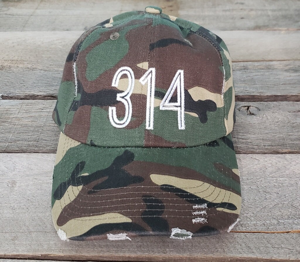 314 Area Code Distressed baseball hat St.Louis camo airport | Etsy