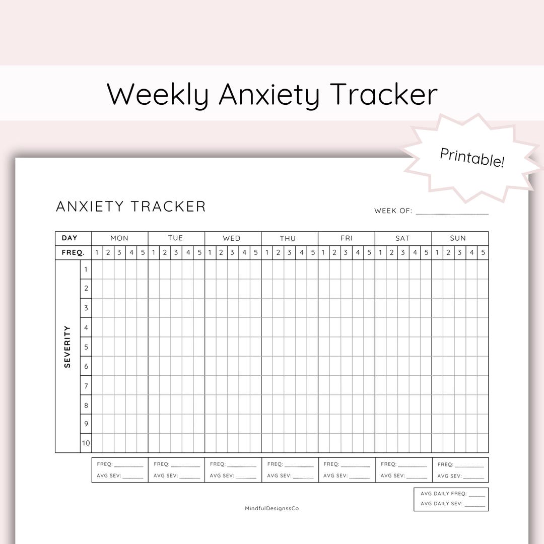 Weekly Anxiety Tracker Printable, Daily Anxiety Log, Stress Tracker ...