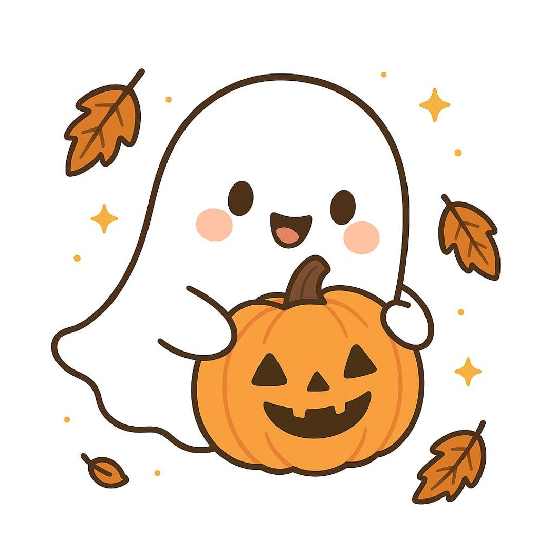 Cute Funny Ghost & Pumpkin Halloween Clipart | Kawaii Spooky Digital ...