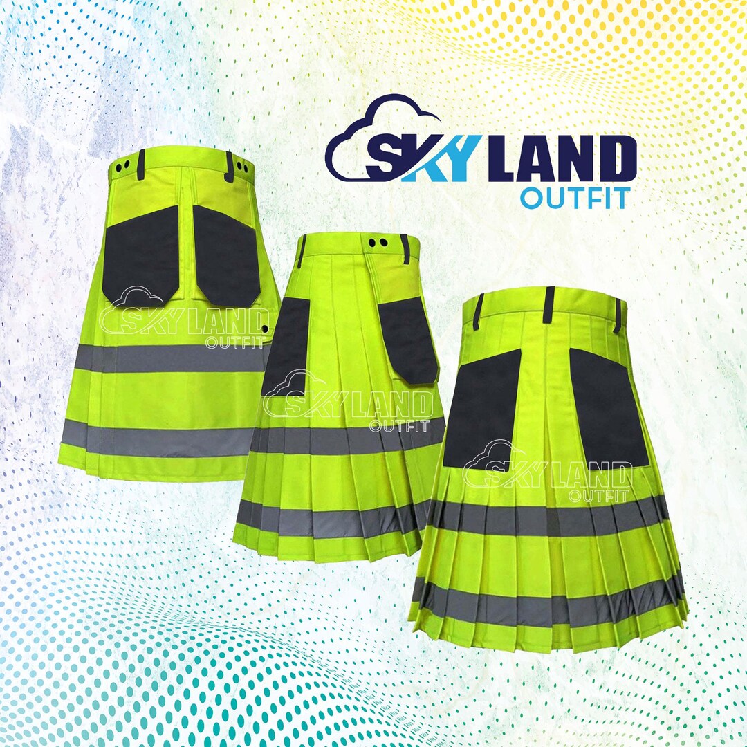 Neon Green Firefighter Kilt – Reflective Trim – Heavy-duty Cotton ...