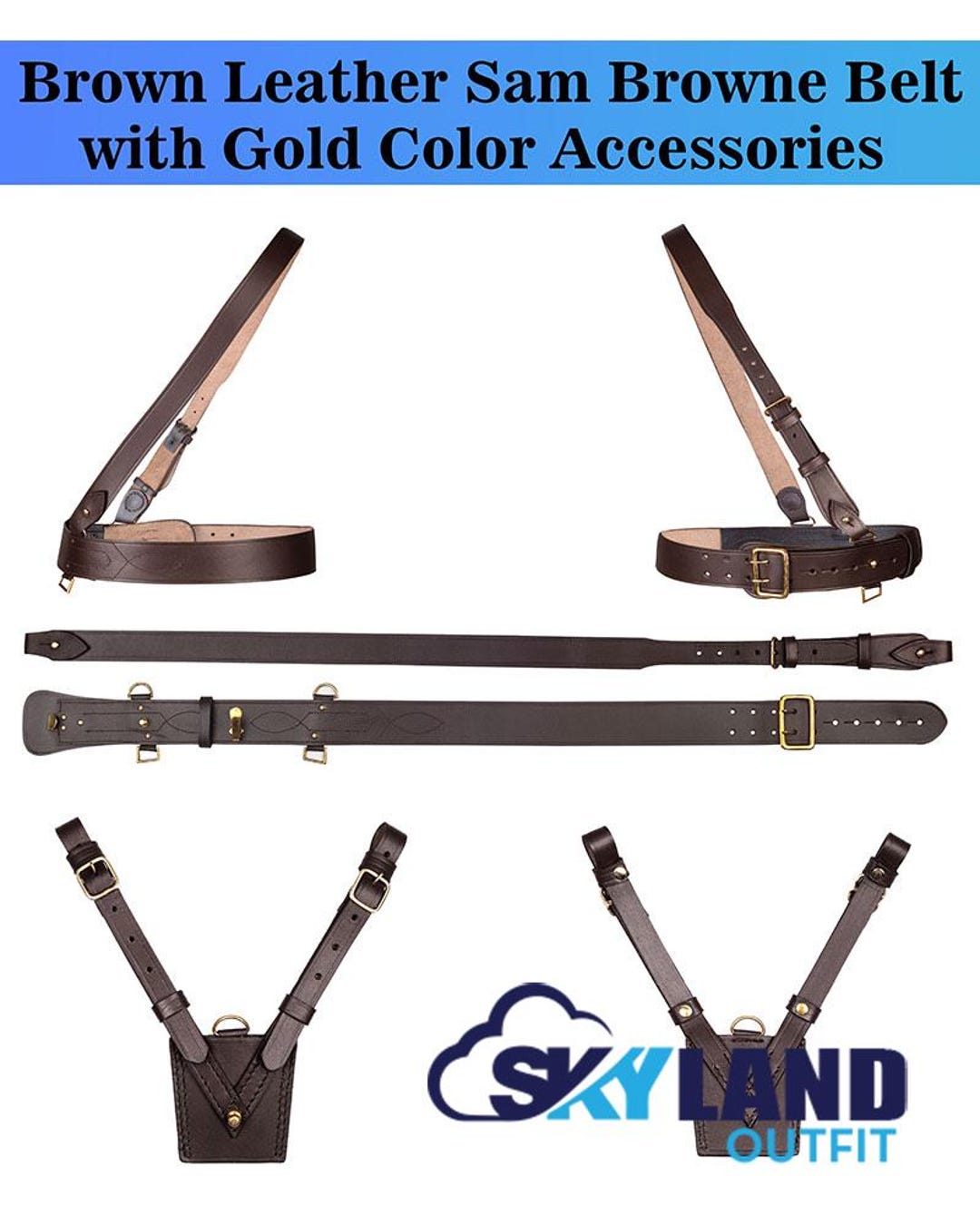 Sam Browne Brown Leather Belt With Crossover Shoulder Strap - British ...