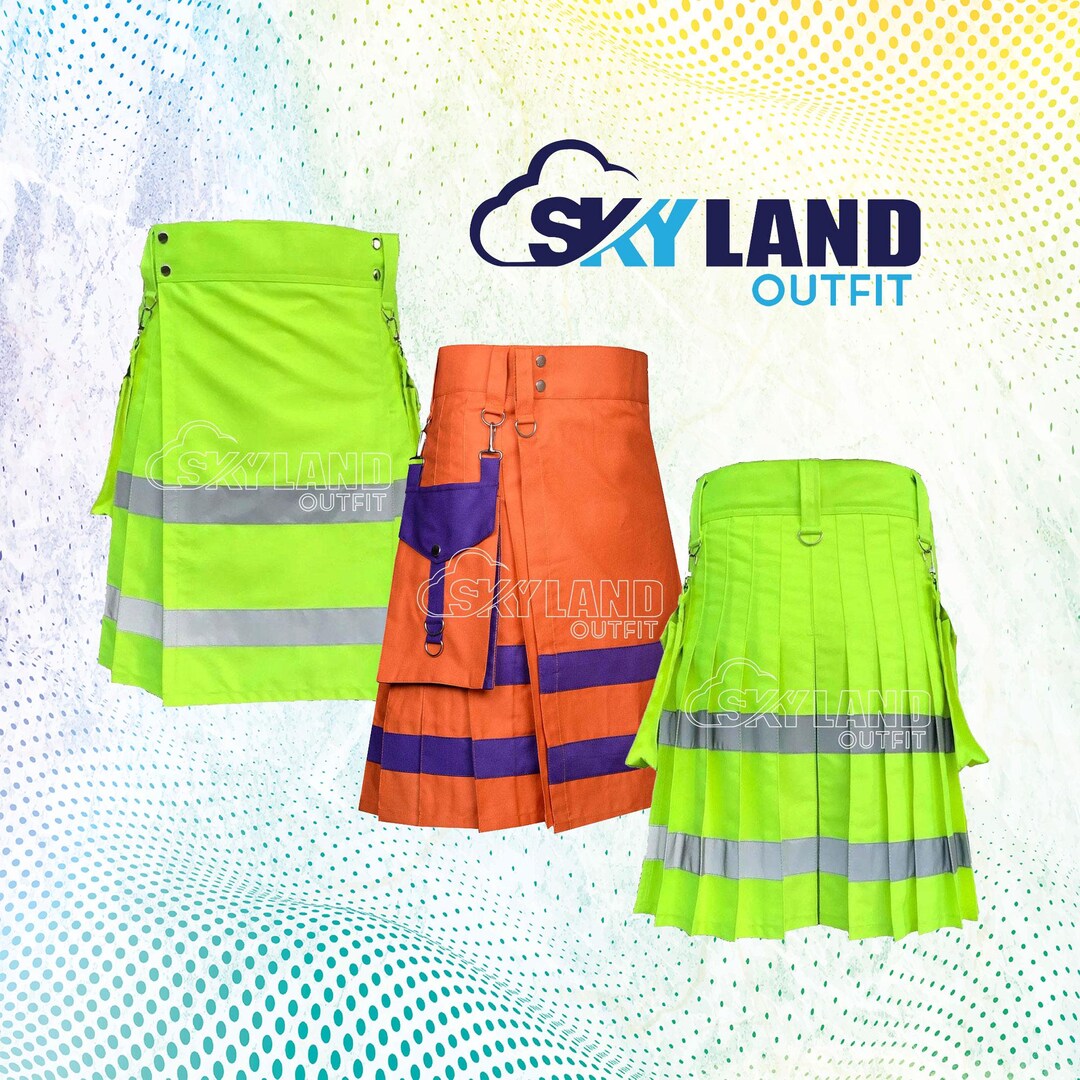 Neon Green & Orange Firefighter Kilt – Handmade Utility Kilt – Tactical ...