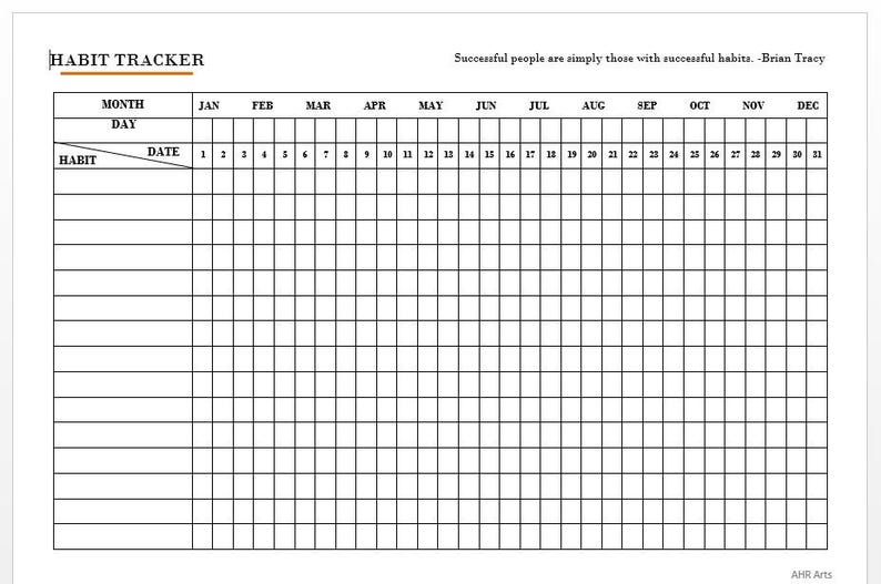 Monthly Habit Tracker Printable: A4/letter Sizes (instant Download) - Etsy