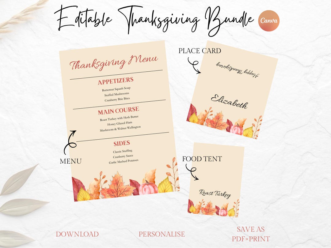 Thanksgiving Printable Bundle – Menus, Place Cards & Food Tents for ...