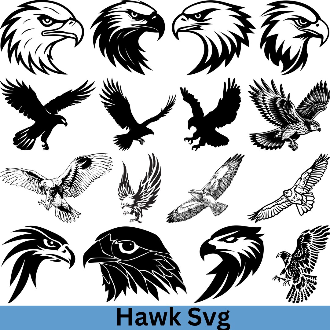 Hawk SVG Bundle, Hawk Silhouette, Hawk Clipart, Hawk Head Face Svg ...