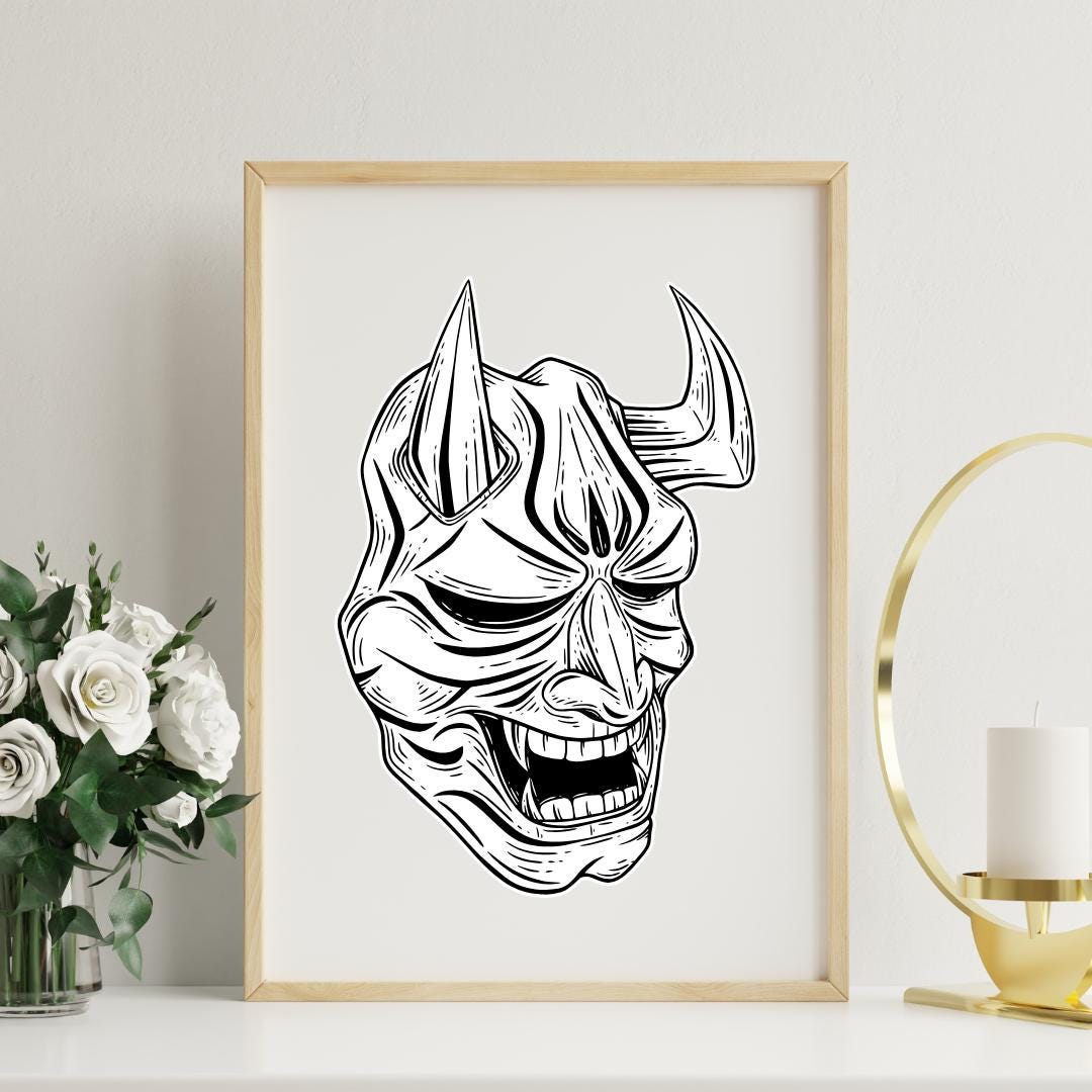 Japanese Mask SVG Bundle, Demon Mask Svg, Demon God Asia, Samurai Mask ...