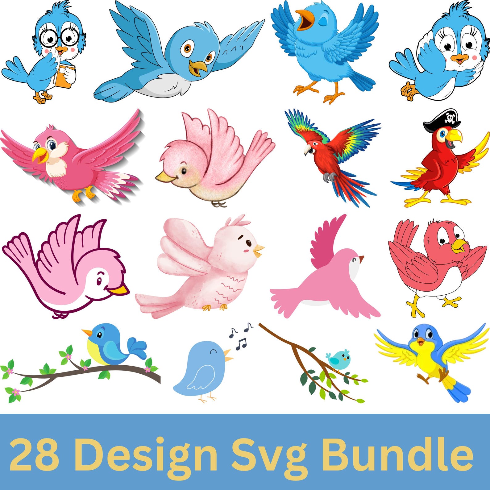 Cartoon Birds SVG Bundle, Cartoon Bird Eps, Cartoon Bird Vector, Flying ...