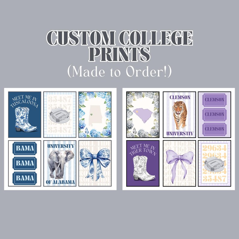 Custom College Prints - Set of 6 - Etsy