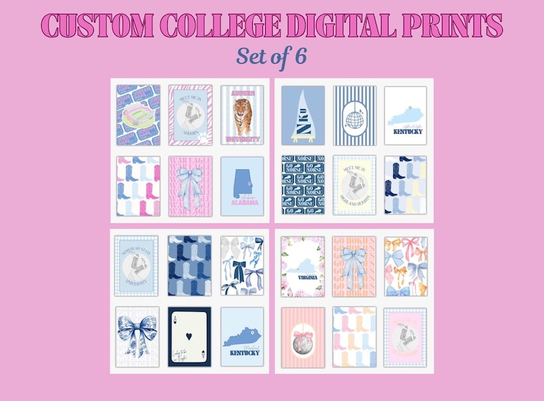 CUSTOM Digital College Prints | Set of 6 | - Etsy