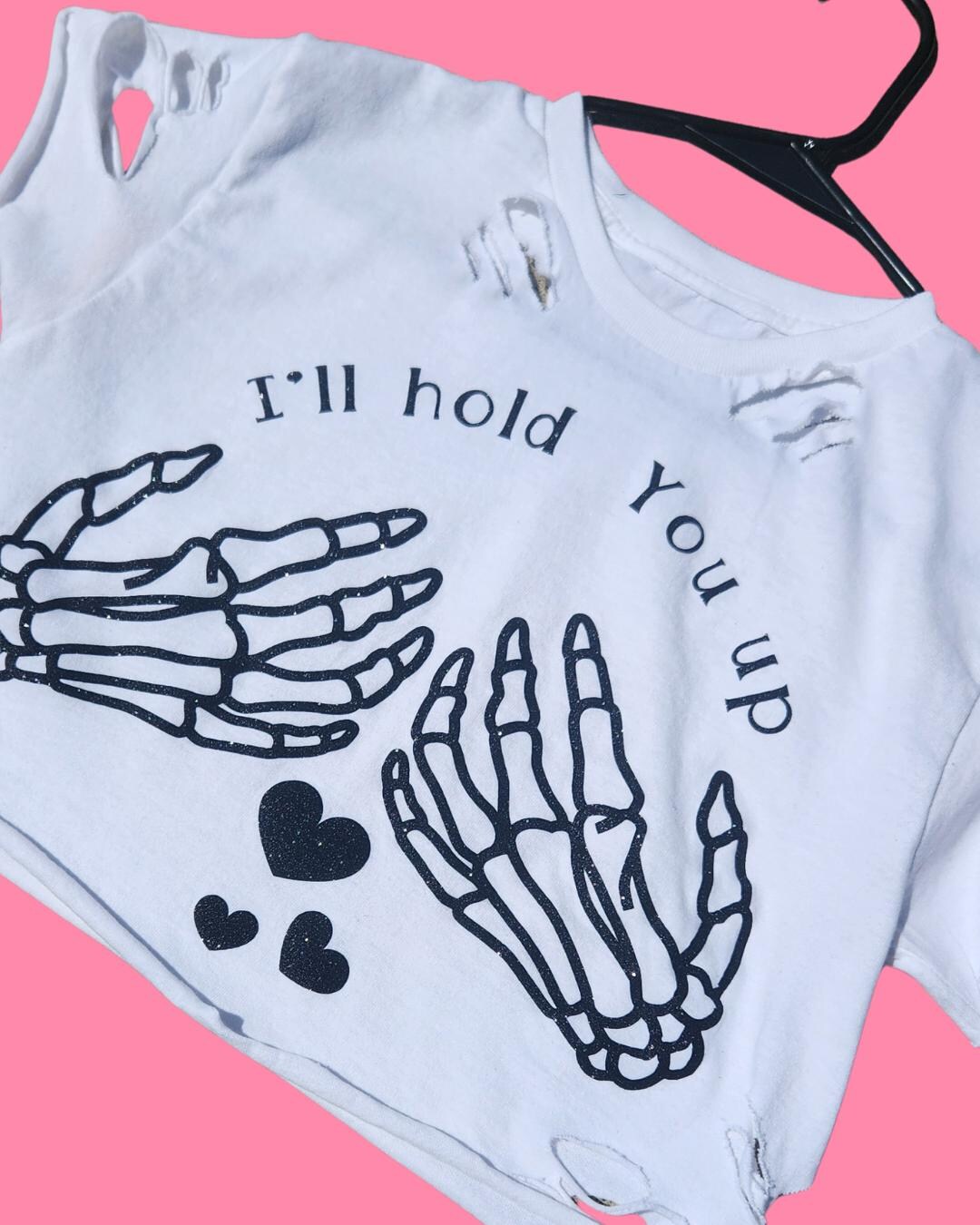 Distressed Skeleton Hand Crop Top, "i'll Hold You Up" Graphic Tee - Etsy