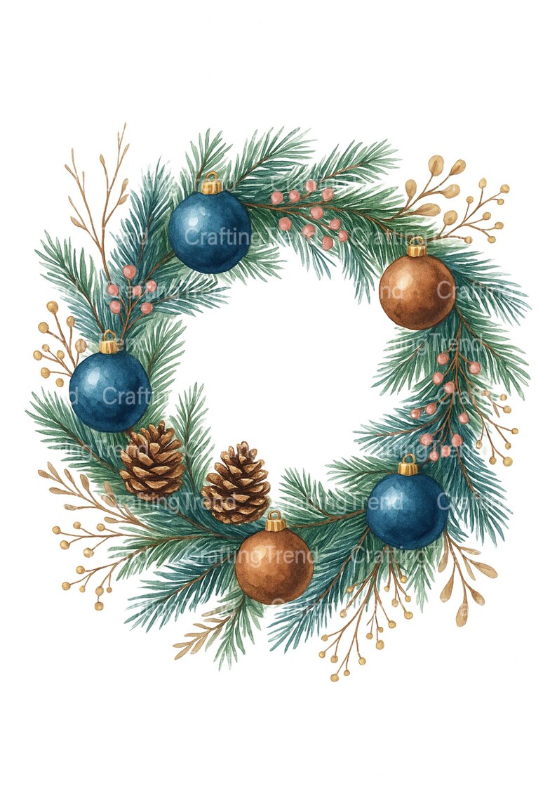 Watercolor Christmas Wreath Clipart Set: Holiday Floral Pngs (digital ...