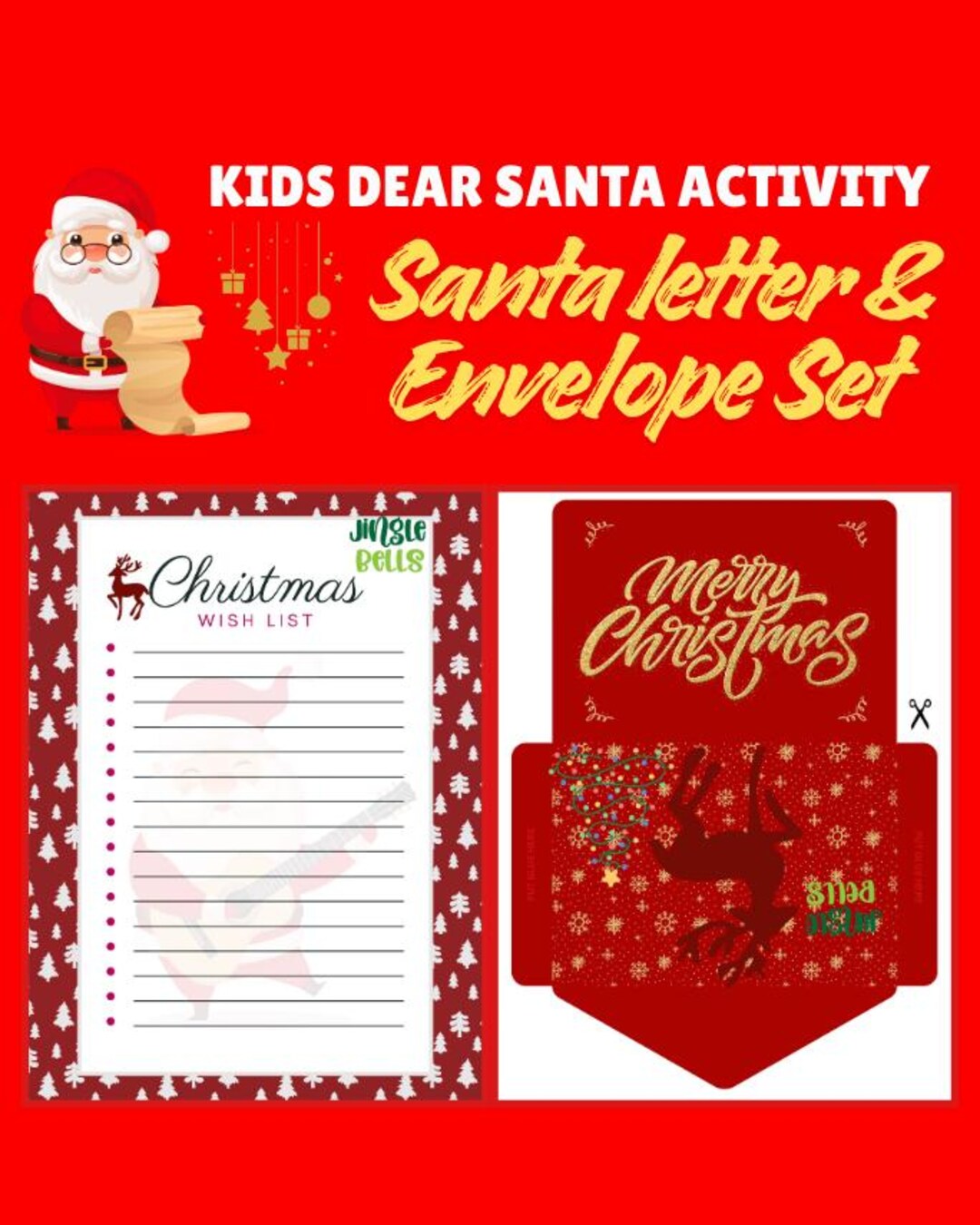 Christmas Dear Santa Wish List Letter and Envelope Printable Set | Kids ...