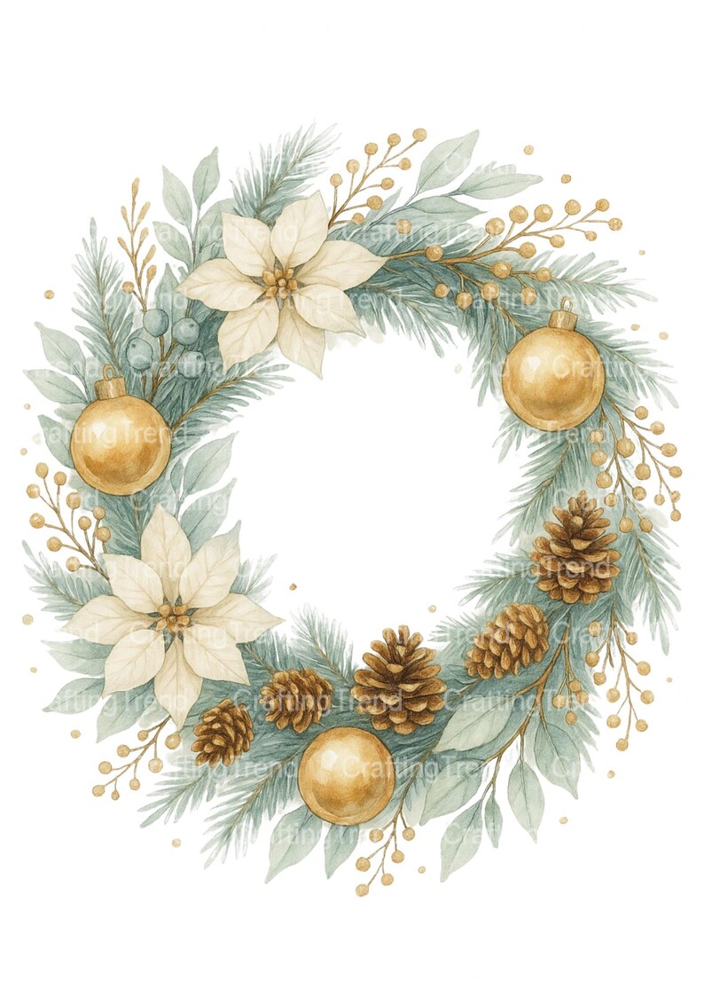Watercolor Christmas Wreath Clipart Set: Holiday Floral Pngs (digital ...