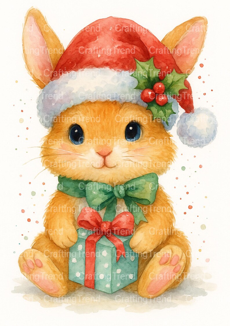 Christmas Bunny Clipart Set – 10 Watercolour Bunny Illustrations (high ...