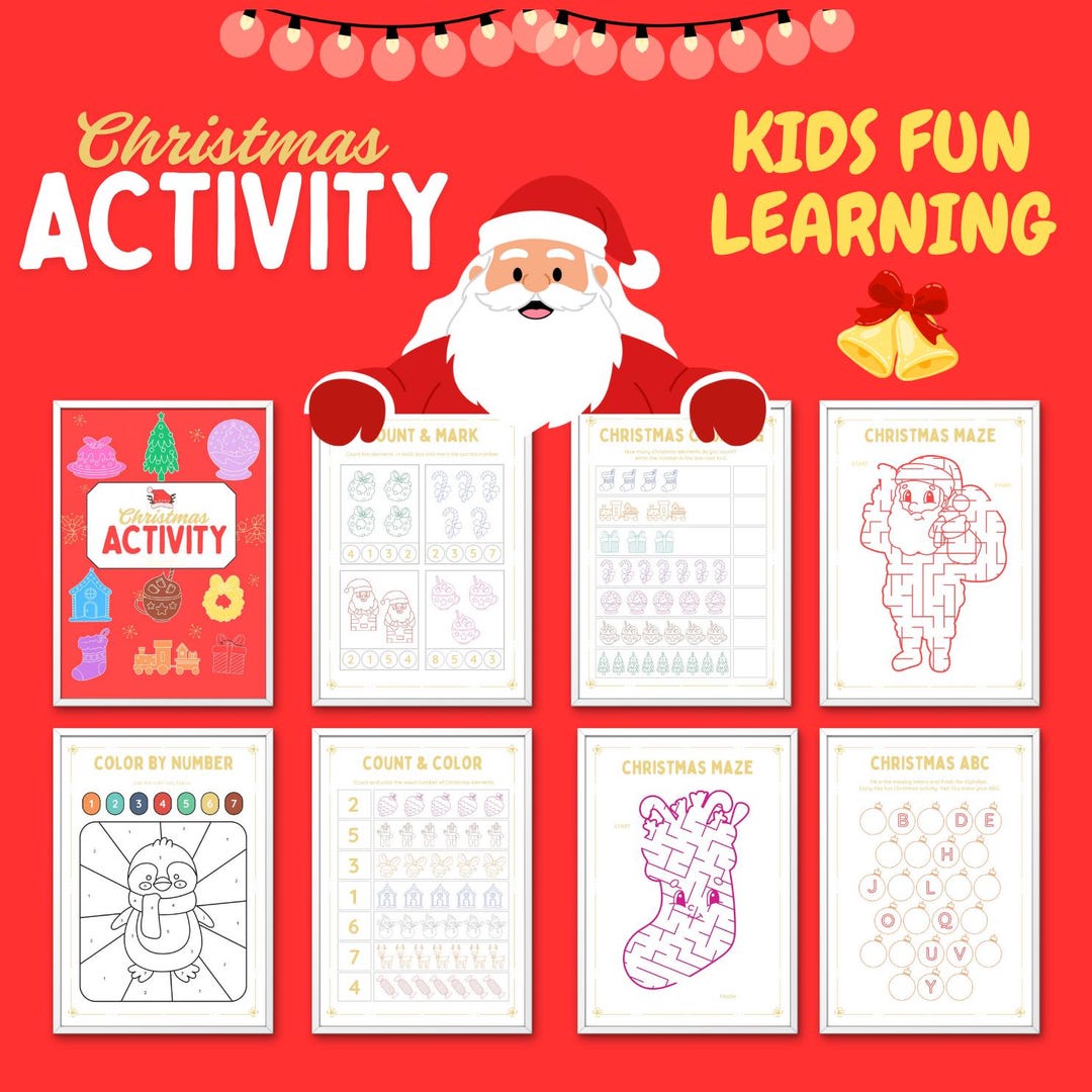 Kids Christmas Activity Worksheet Set | Printable Christmas Learning ...