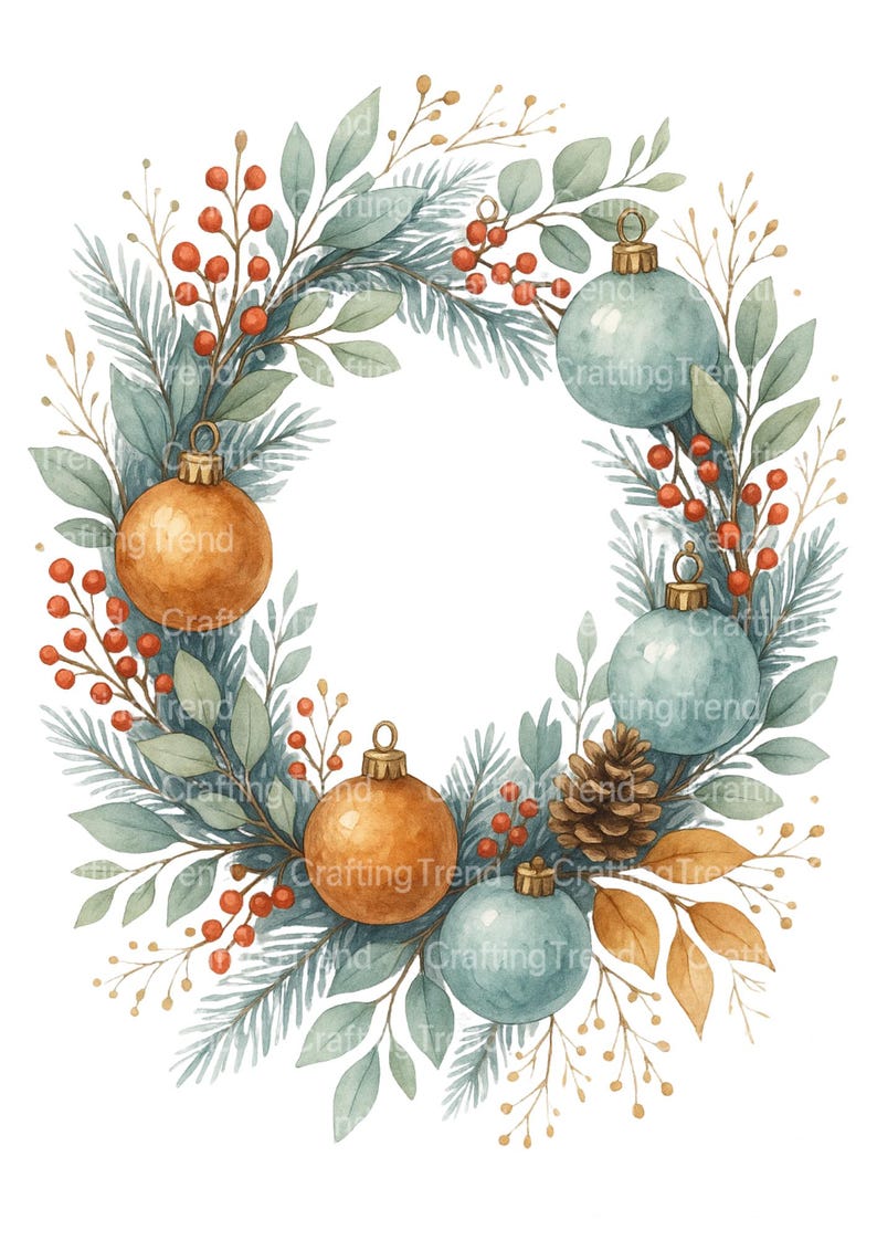 Watercolor Christmas Wreath Clipart Set: Holiday Floral Pngs (digital ...
