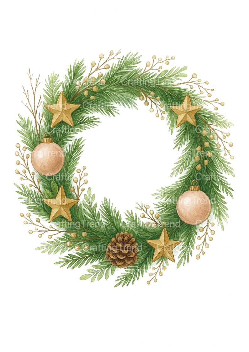 Watercolor Christmas Wreath Clipart Set: Holiday Floral Pngs (digital ...