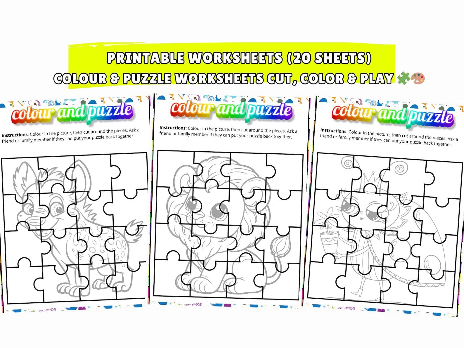 Preschool Cut and Paste Jigsaw Worksheets | 20 Coloring Puzzle ...