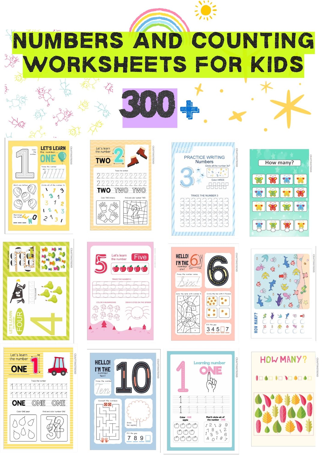 Preschool Math Activity Bundle: Numbers & Counting Worksheets (PDF) - Etsy