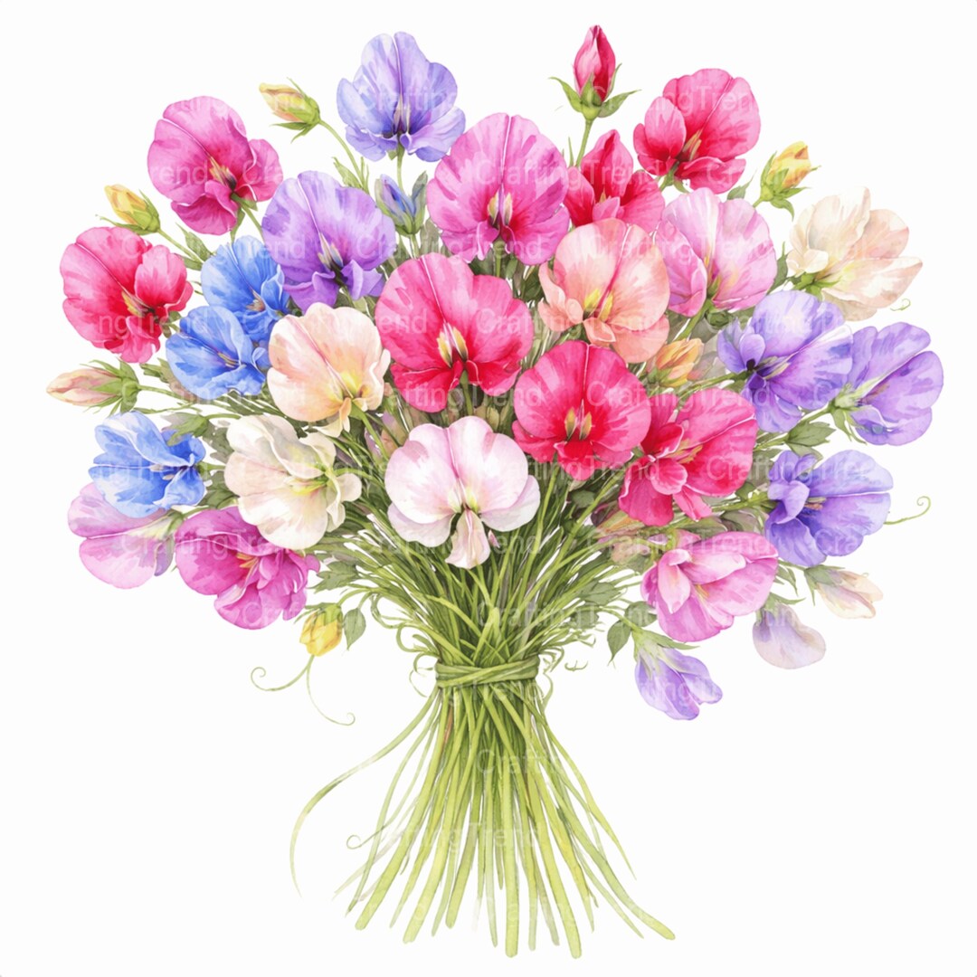 11 Watercolor Flower Bouquet Clipart PNG Rose Tulip Dahlia Lily Gerbera ...