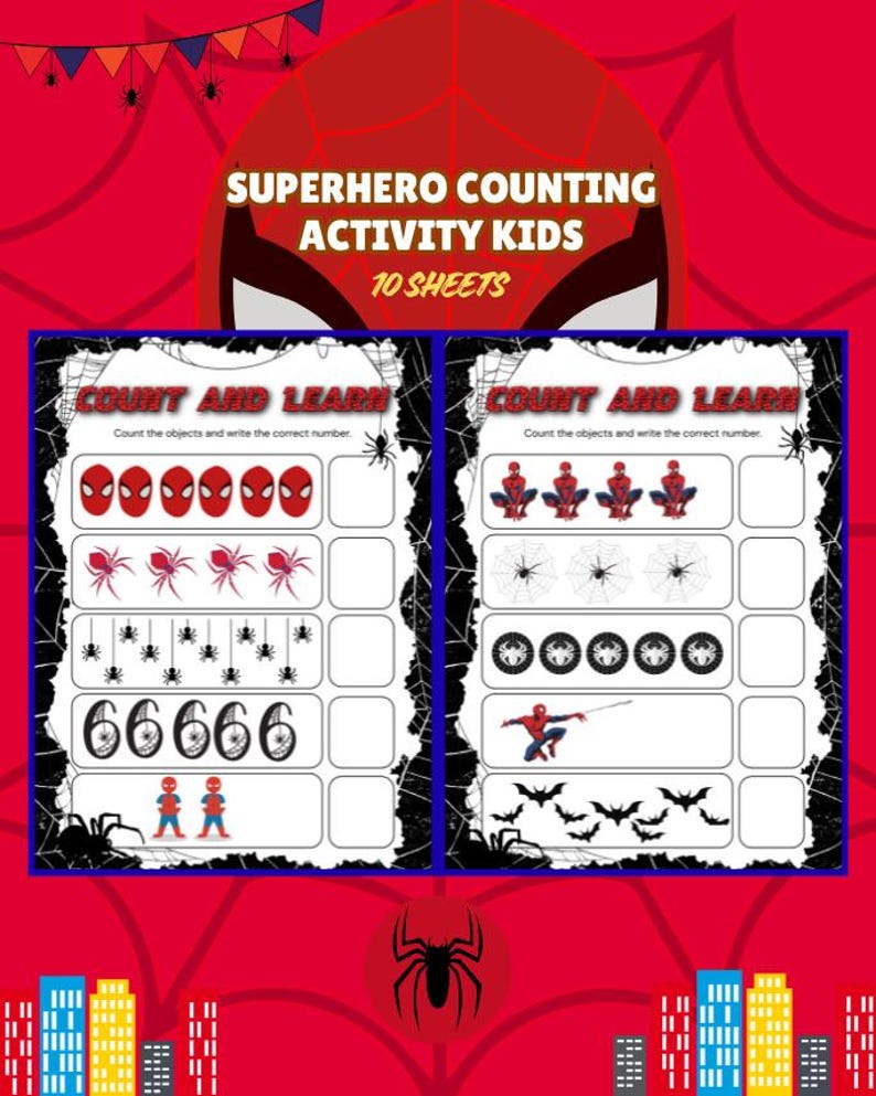Counting Worksheets for Kids Superhero Theme | 10 Printable Math Pages ...