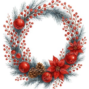 Watercolor Christmas Wreath Clipart Set: Holiday Floral Pngs (digital ...