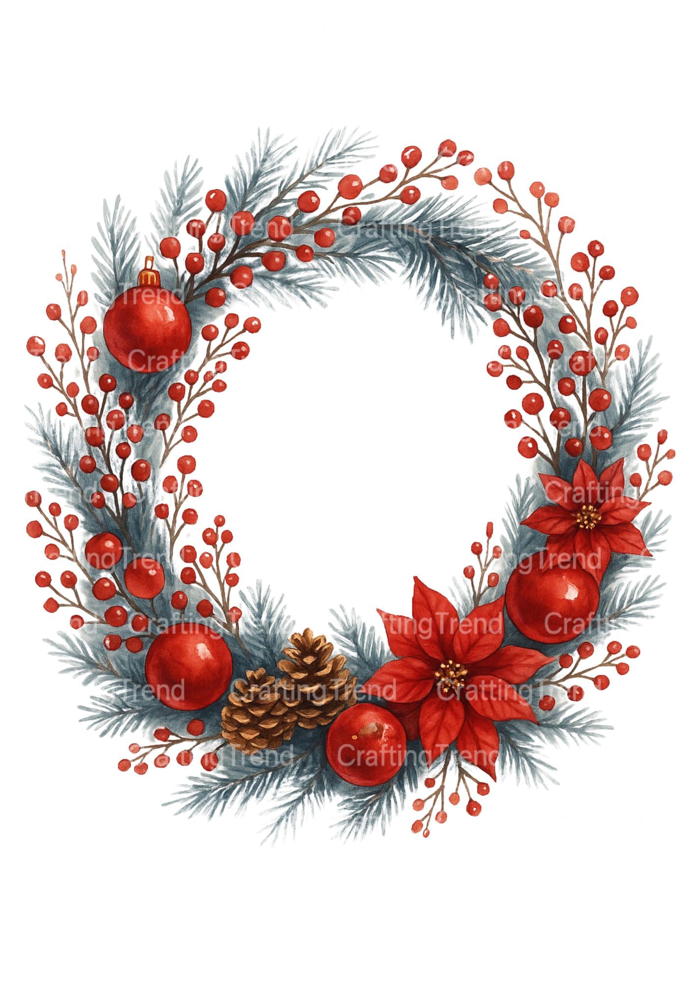 Watercolor Christmas Wreath Clipart Set: Holiday Floral Pngs (digital ...
