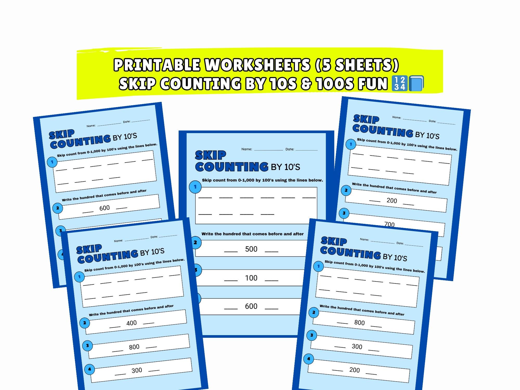 Printable Skip Counting Worksheets | Count by 10s and 100s Number ...