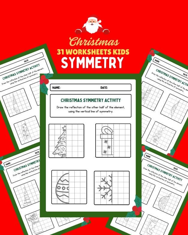 Feuilles de travail sur la symétrie de Noël - 31 pages d'activités ...