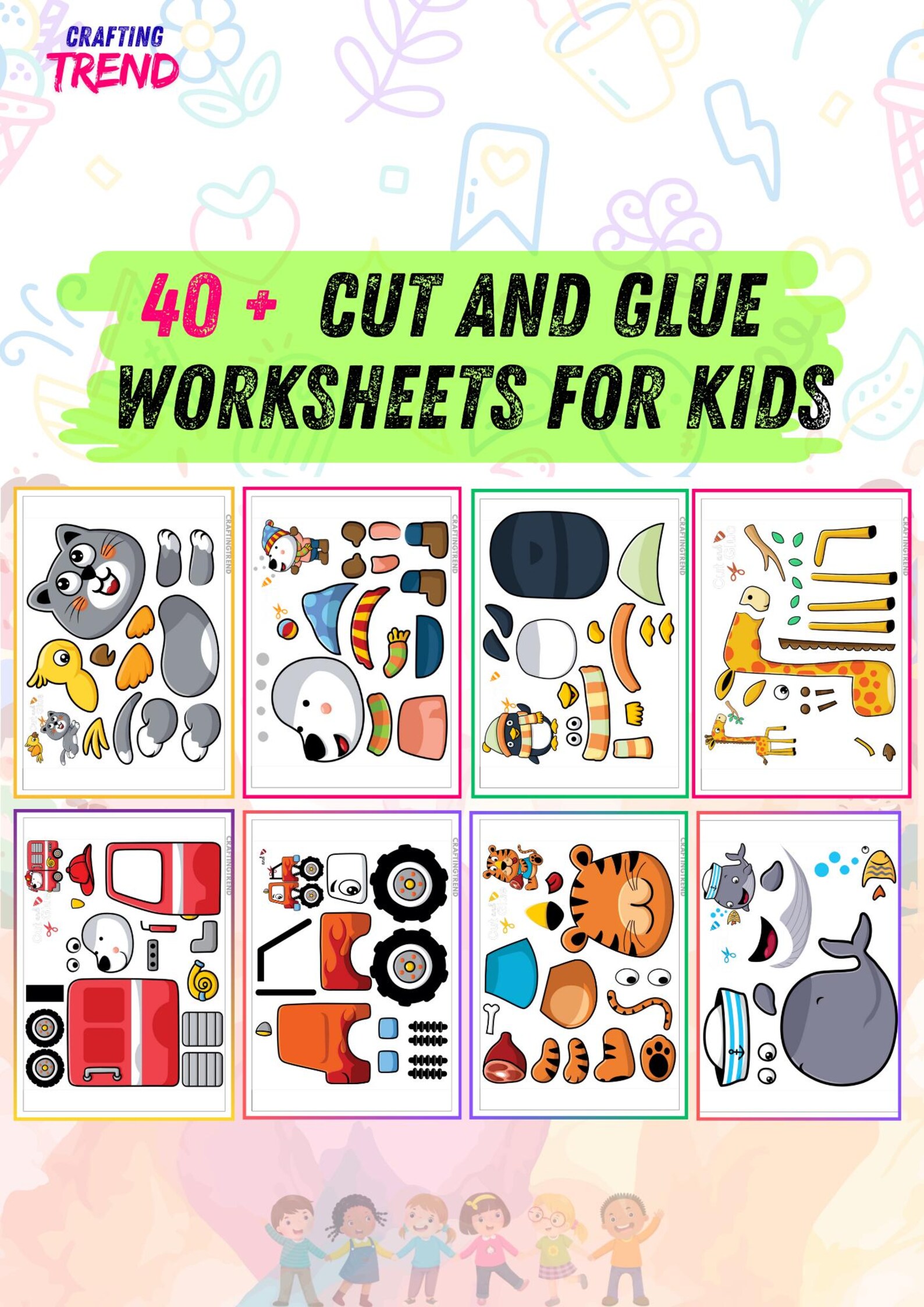 Cut & Glue Kids Activity | 40+ Printable DIY Learning Games (PDF) - Etsy