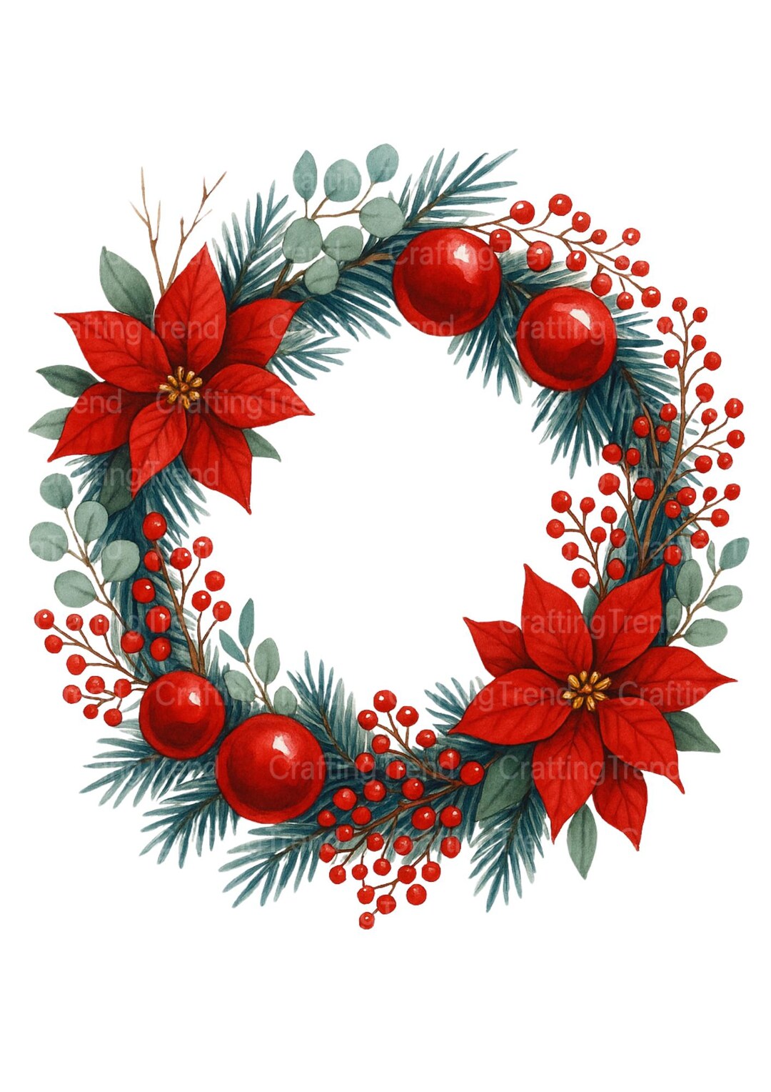 Watercolor Christmas Wreath Clipart Set: Holiday Floral Pngs (digital ...