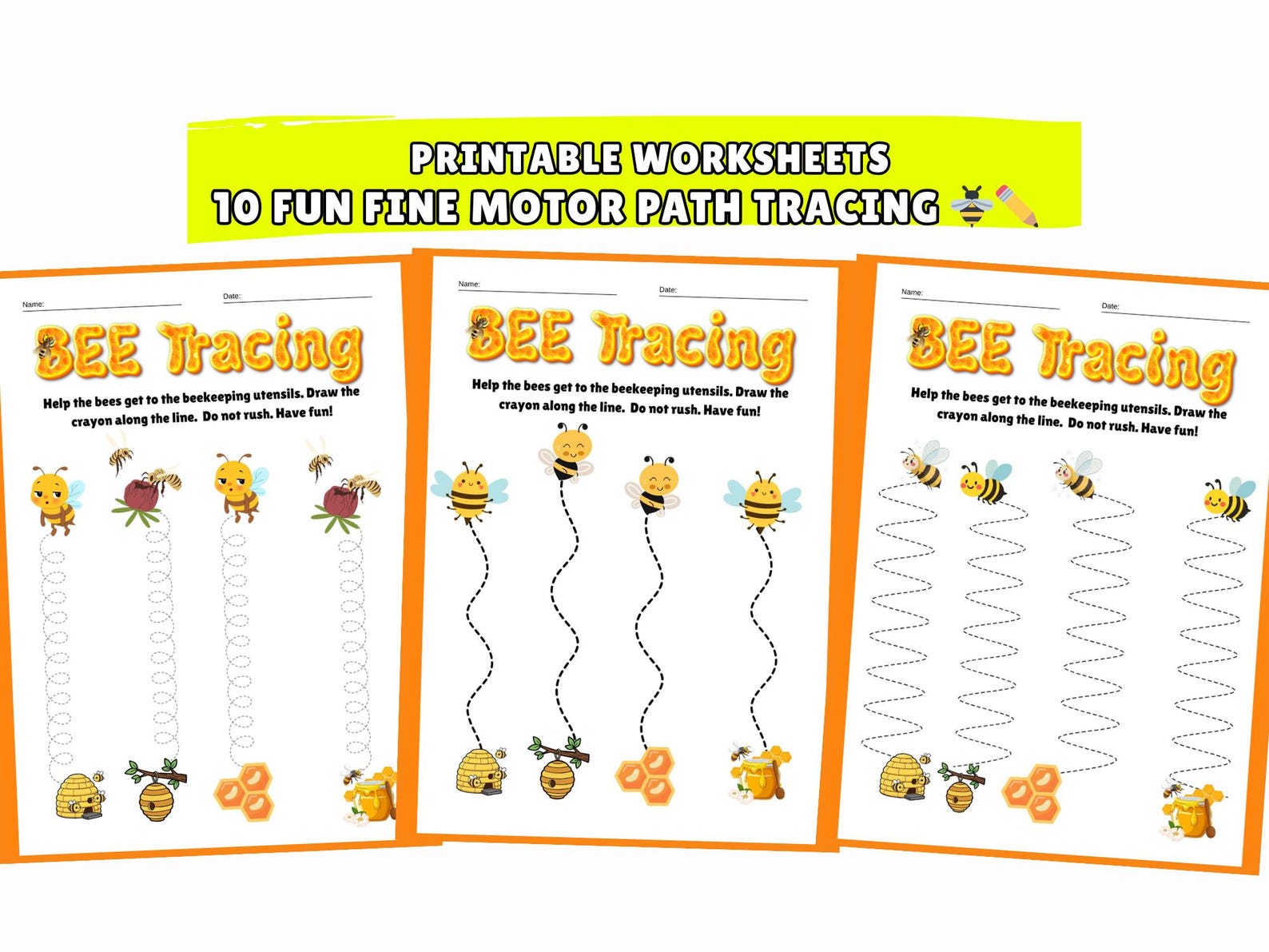 Printable Bee Tracing Worksheets | 10 Bee Path Tracing Activities for ...