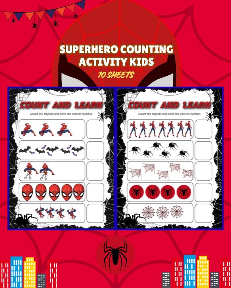 Counting Worksheets for Kids Superhero Theme | 10 Printable Math Pages ...
