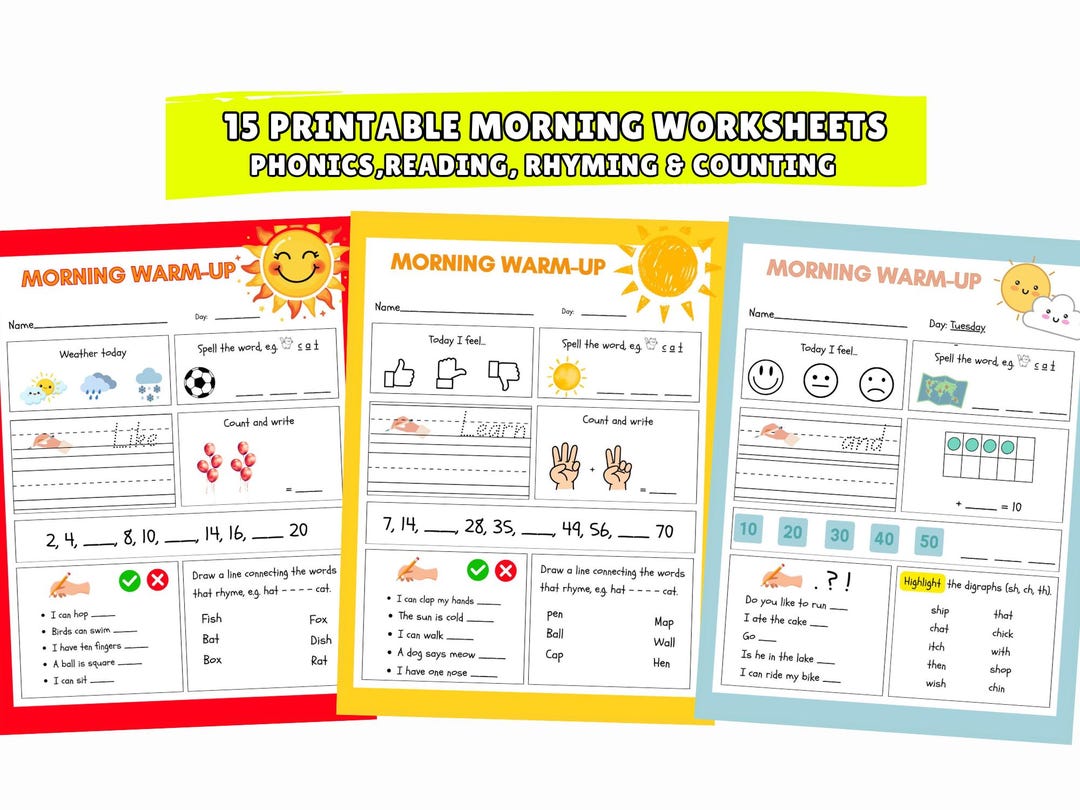 Printable Morning Warm up Worksheets |15 Kindergarten Morning Work ...