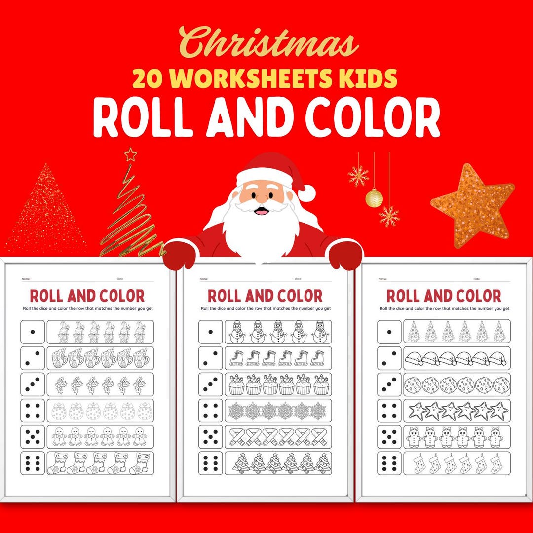 Christmas Roll and Color Worksheets for Kids | 20 Dice Coloring Pages ...