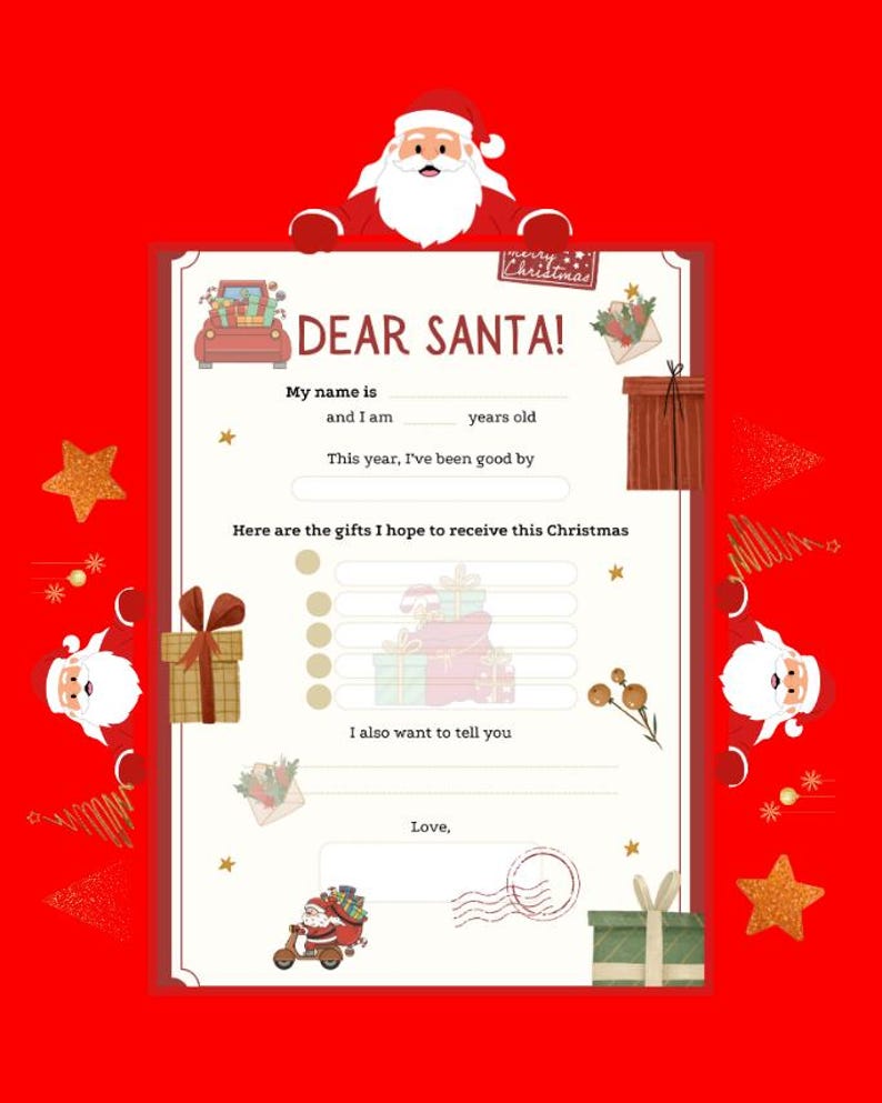 Christmas Dear Santa Letter and Envelope Printable Set | Kids Holiday ...