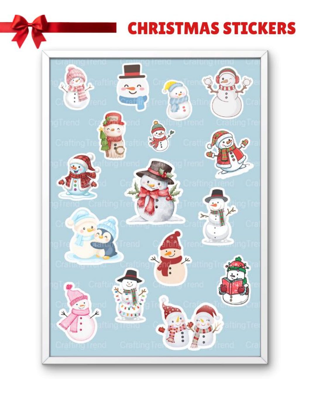 Kids Snowman Stickers PNG | Cute Christmas Snowmen | Printable Holiday ...
